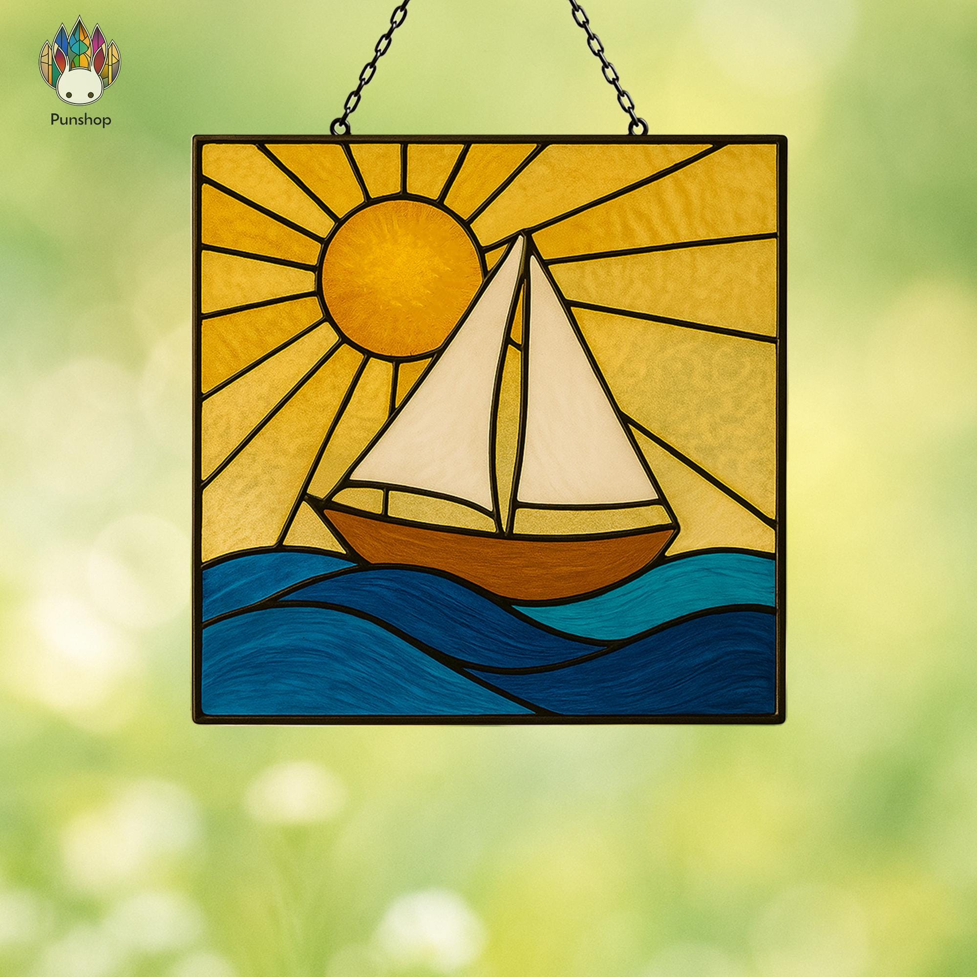 STAINED Glass PATTERN, Sailing Stained Glass Panel Sailboat on the Sea ...
