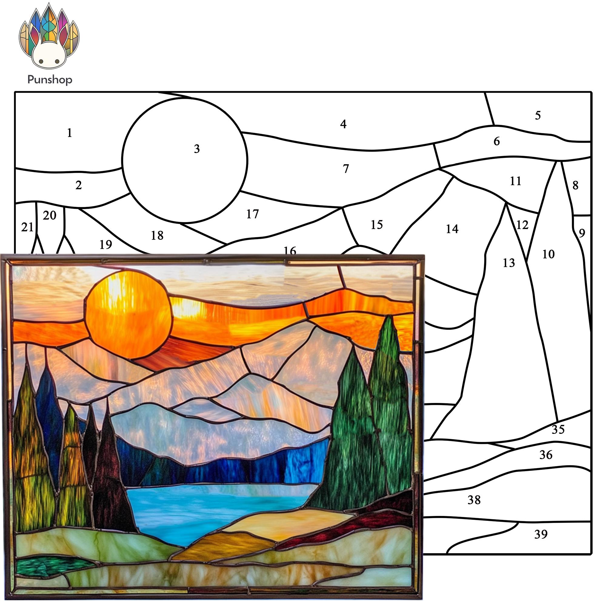 Digital Download Pattern Mountain Landscape Stained Glass Suncatcher ...