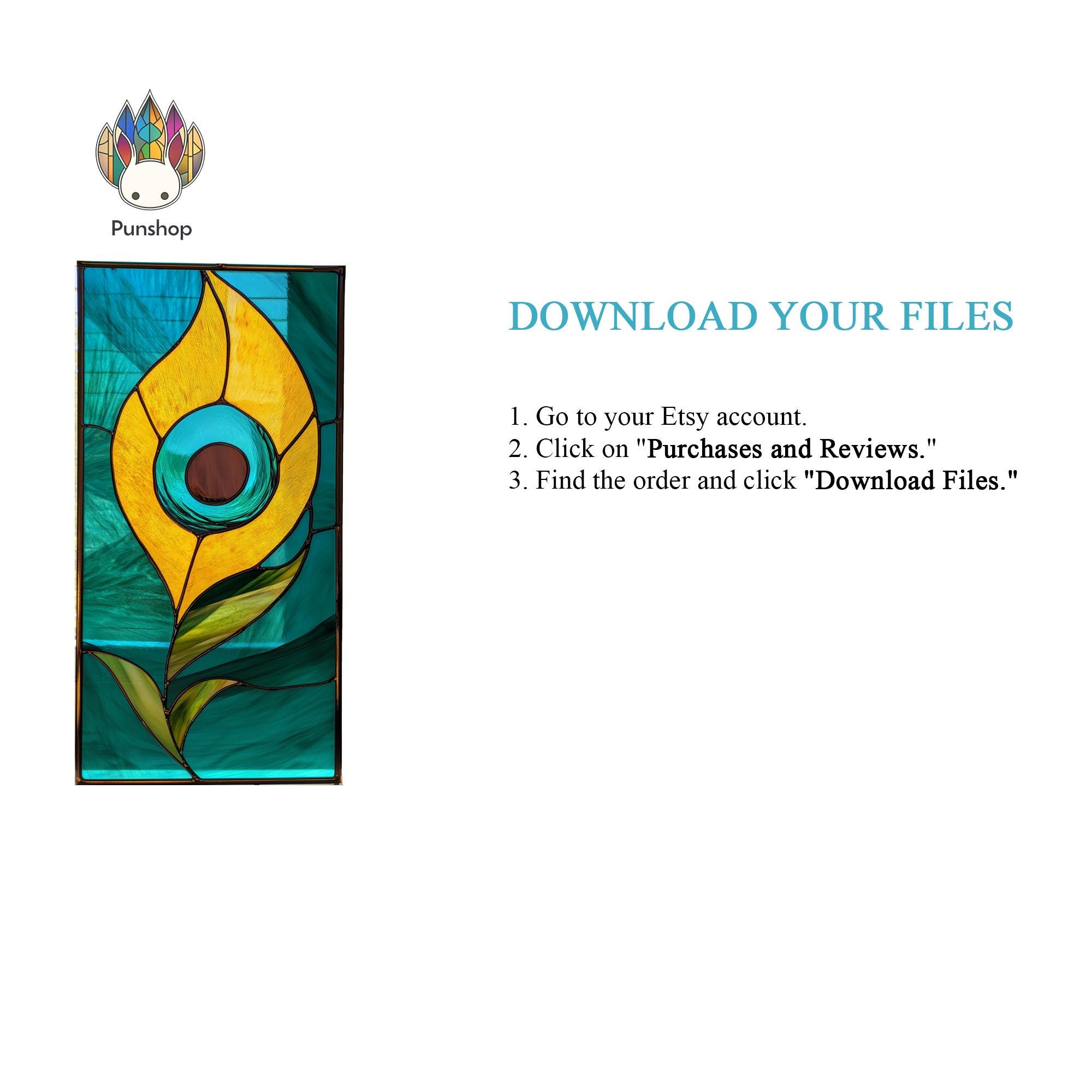 Digital Download Pattern Stained Glass Peacock Feather PUN183 , Diy ...