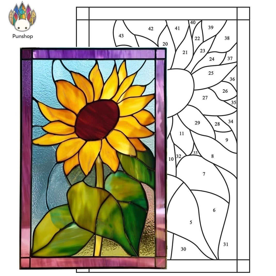 PATTERNS PUN597 Sunflower Stained Glass Pattern, Floral Window Panel ...