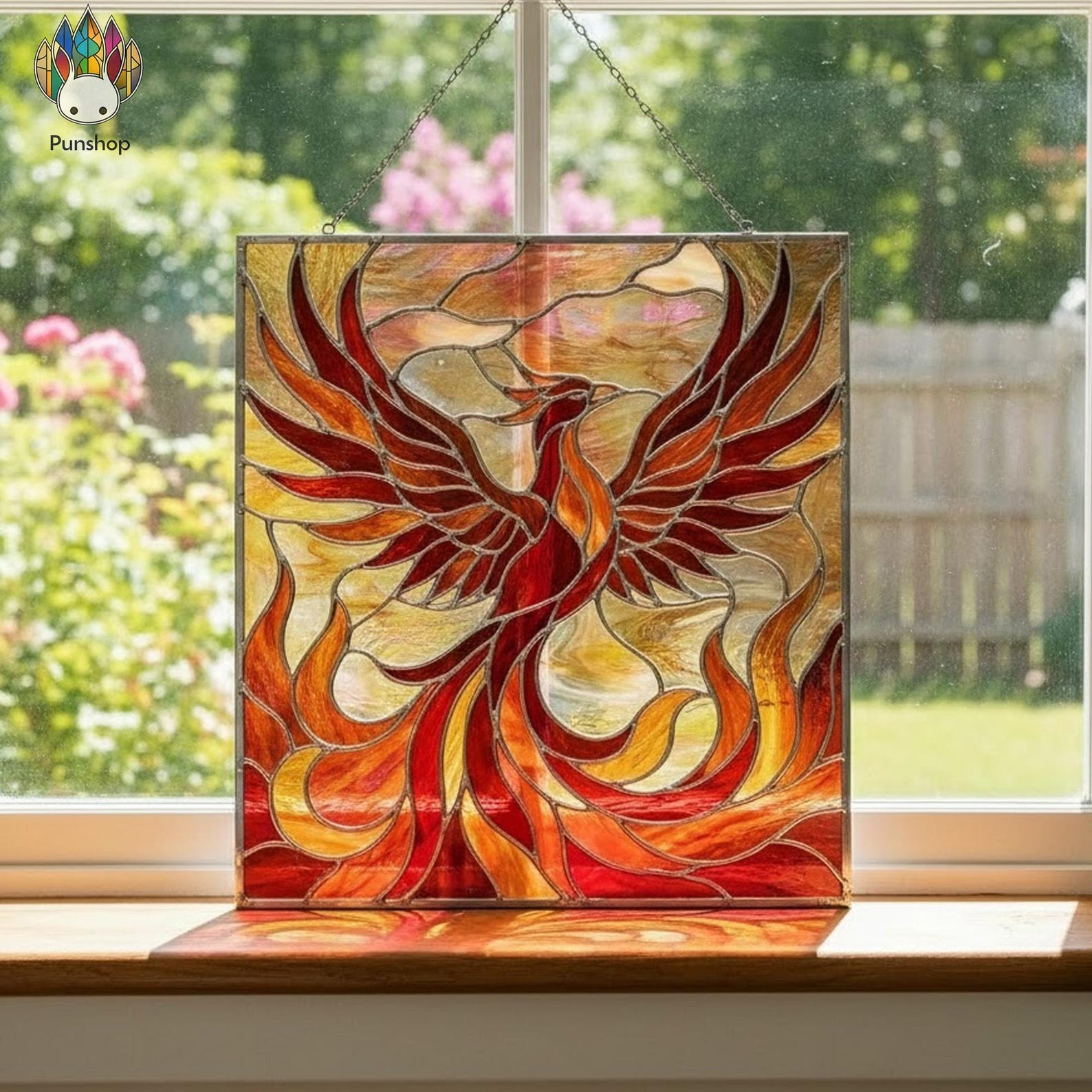 PUN766 Phoenix Stained Glass Pattern, Fire Bird Suncatcher Design ...