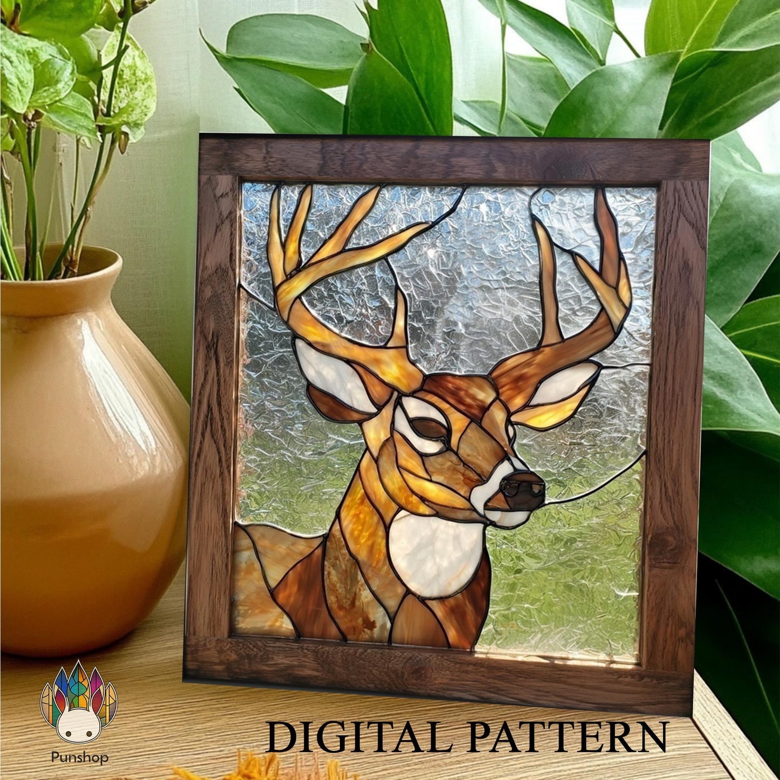 Digital Download Pattern PUN557 Deer Stained Glass Pattern Digital ...