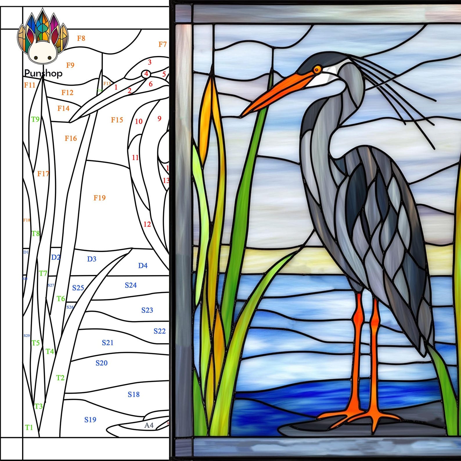 Digital Download Pattern Stained Glass Blue Heron PUN28 , Diy Stained ...