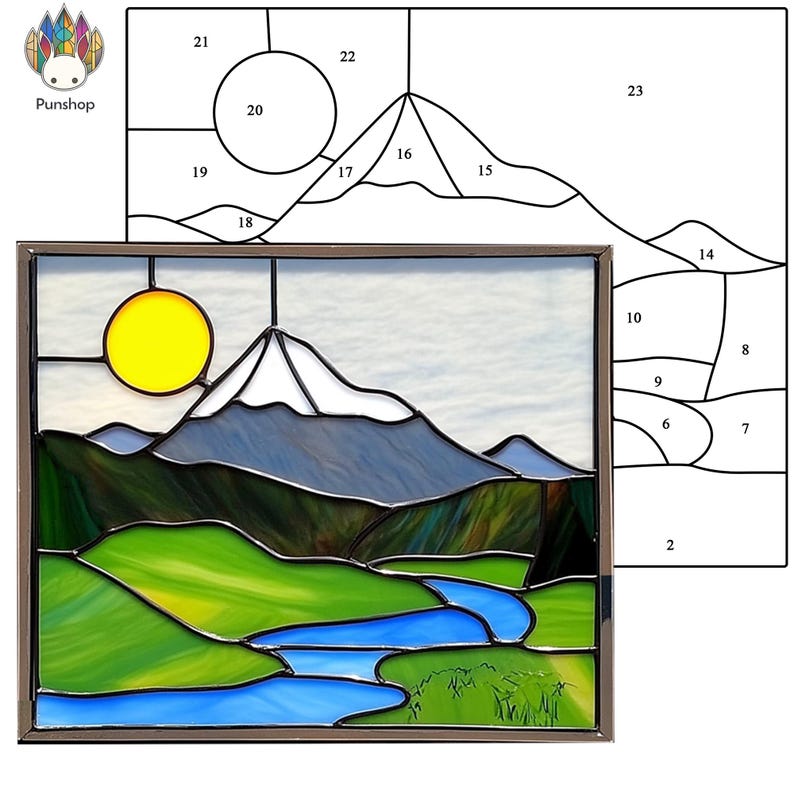 Pattern Mountain Lake by Green Hills With Overlay .PUN202, Stained ...