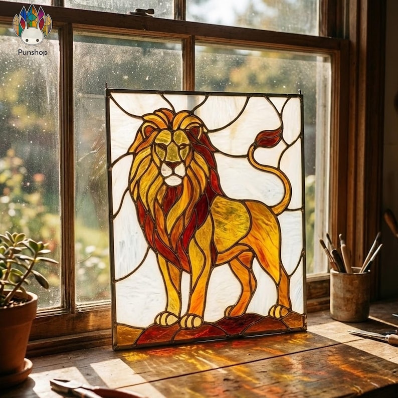 PUN764 Leo Lion Pattern PDF, Zodiac Stained Glass Panel, Astrology Wall ...