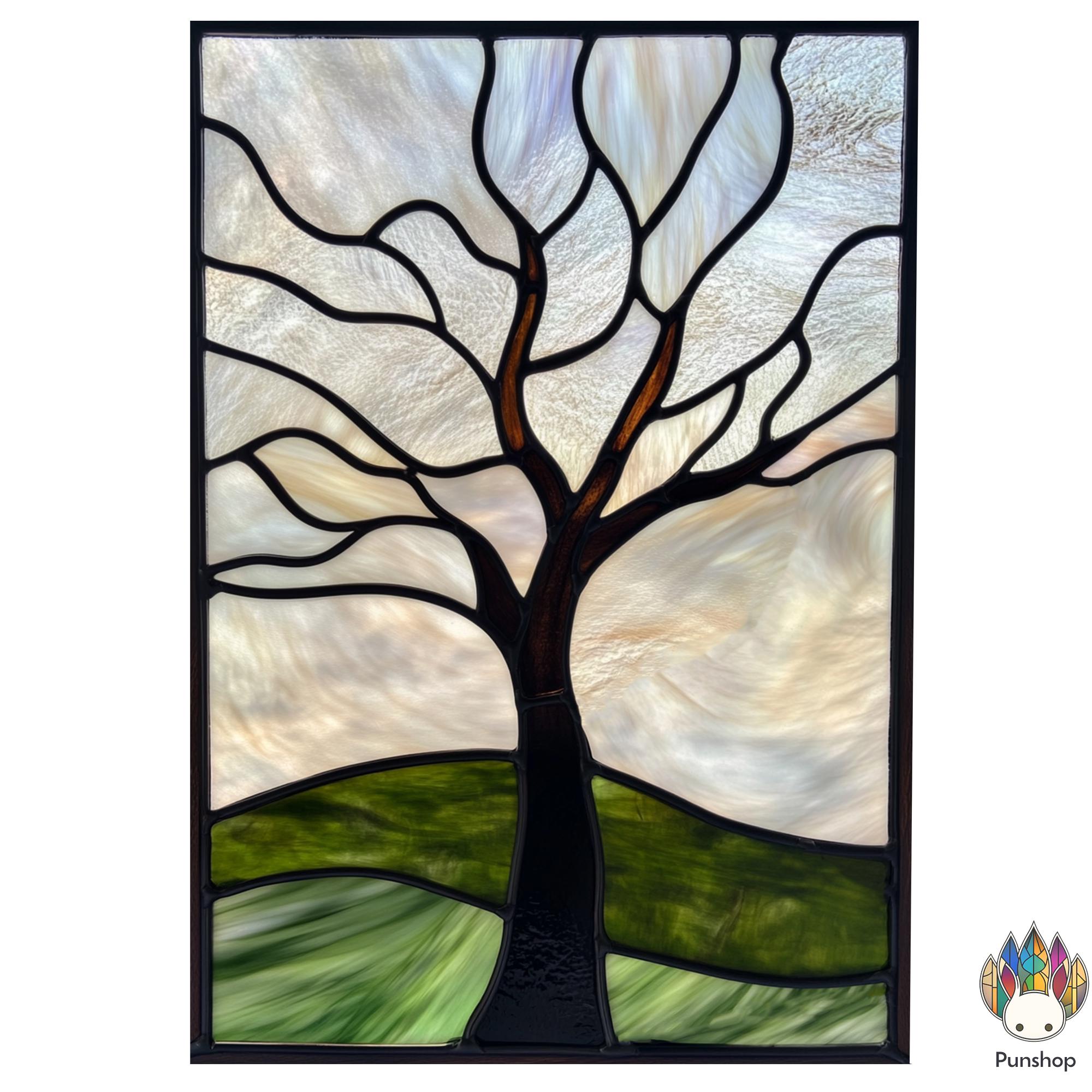 Digital Download Stained Glass Pattern LONELY TREE PUN286, Diy Stained ...