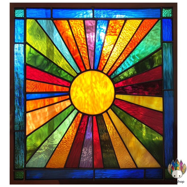 STAINED GLASS Pattern,rainbow Sunburst Stained Glass Window Panel PUN94 ...