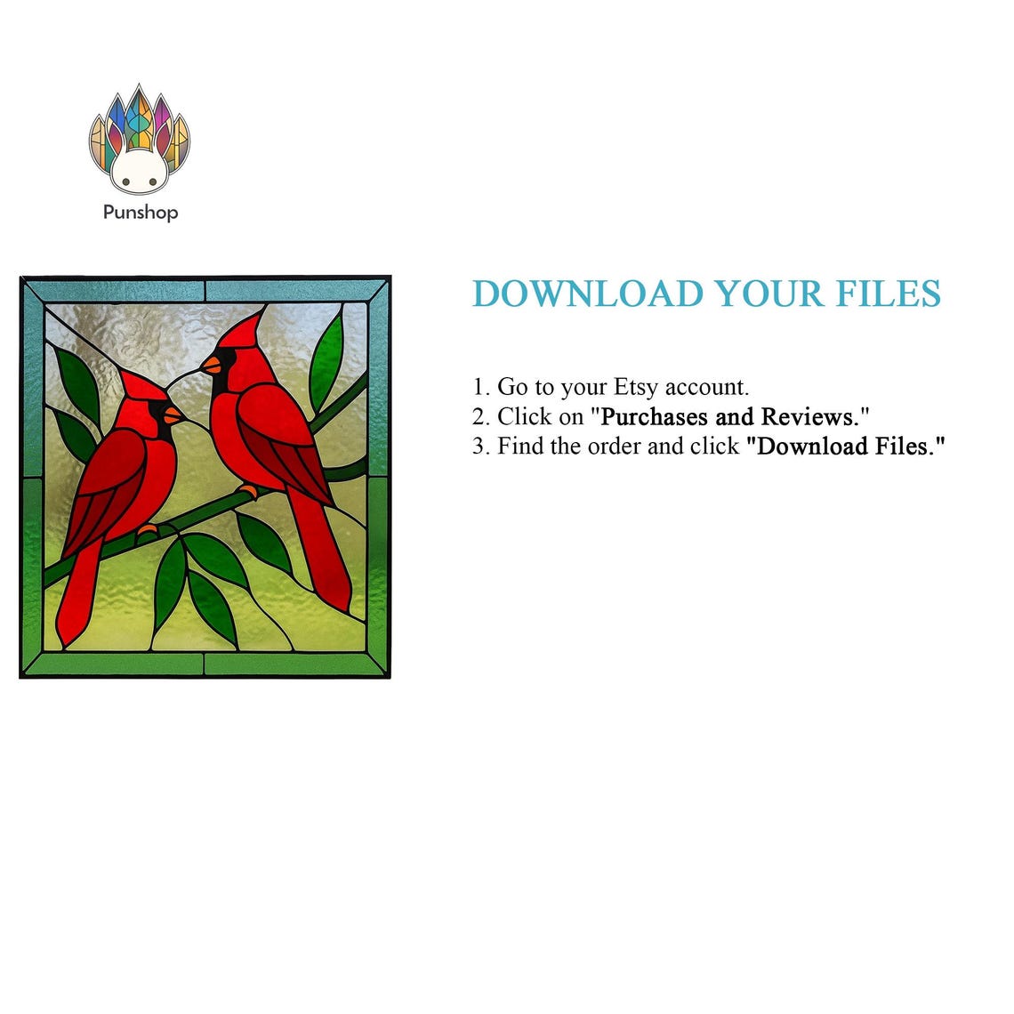 PUN699 Cardinal Birds Stained Glass Pattern – Two Red Birds Window ...