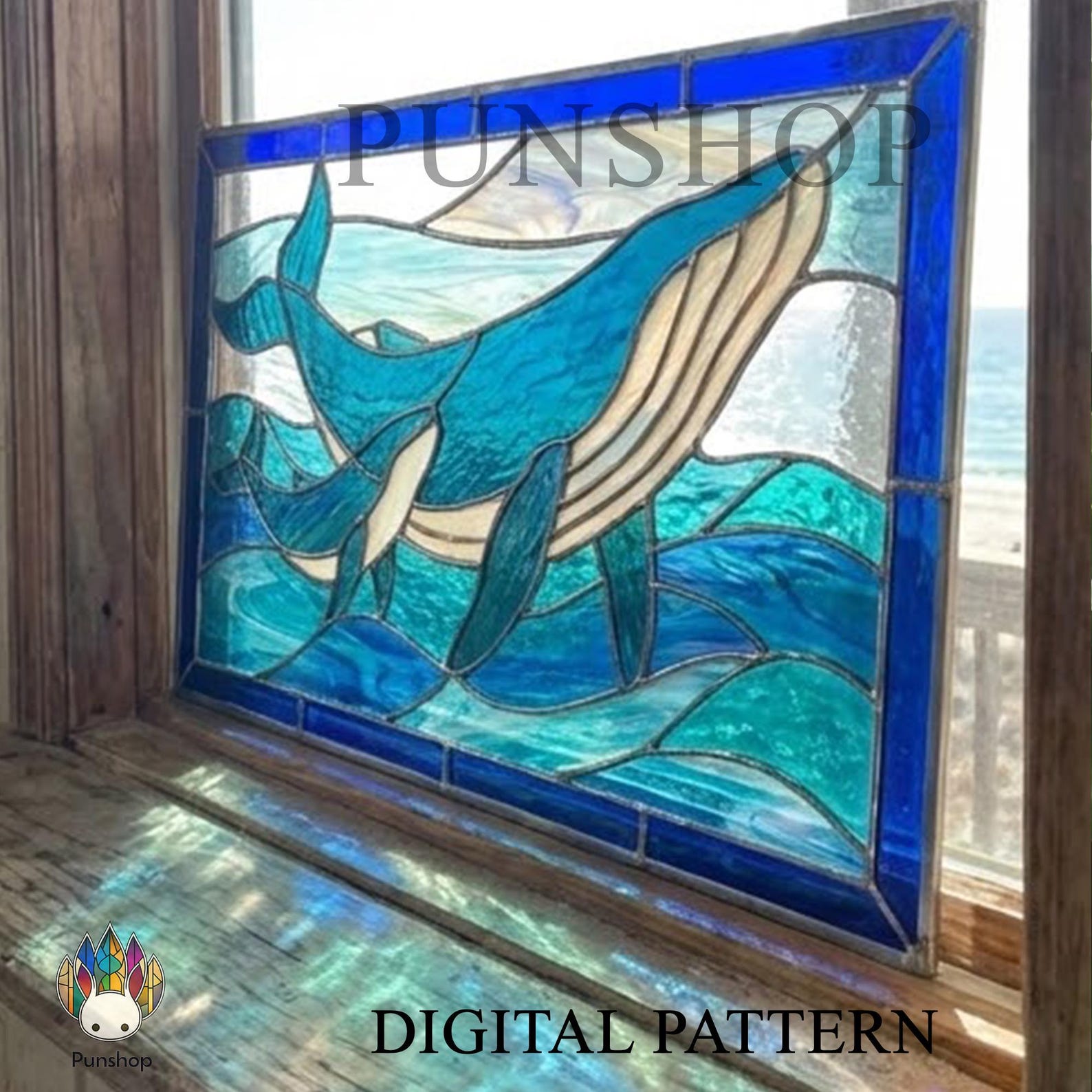 PUN747 Mother Baby Whale Pattern PDF, Stained Glass Ocean Panel ...
