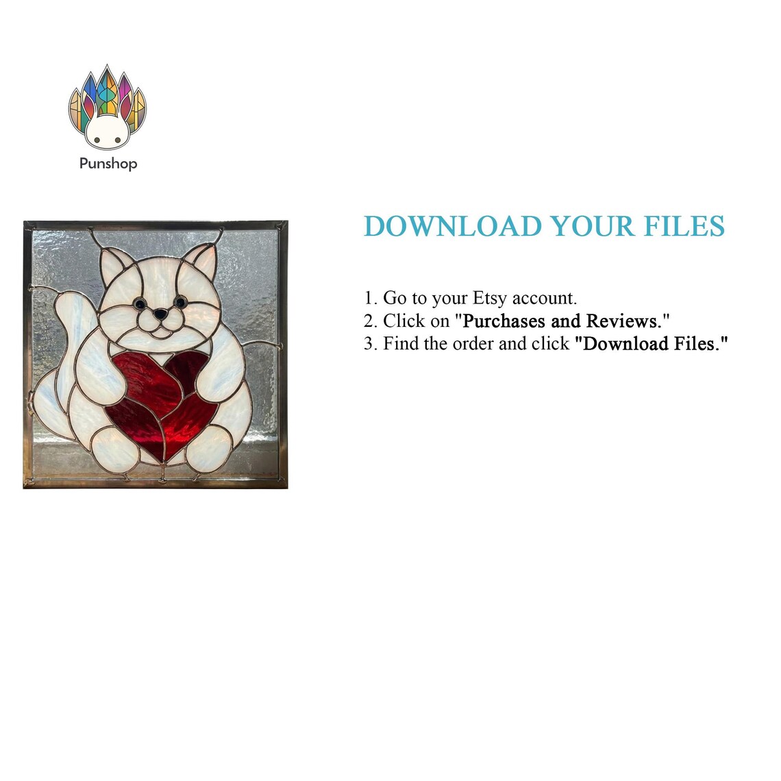 PUN794 Cat Hugging Heart Pattern PDF, Stained Glass Square Panel, Cat ...