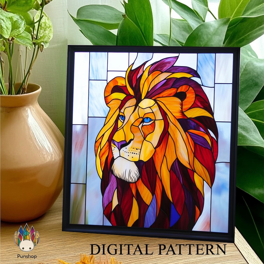 Digital Download Stained Glass Abstract Lion PUN 19 , Diy Stained Glass ...