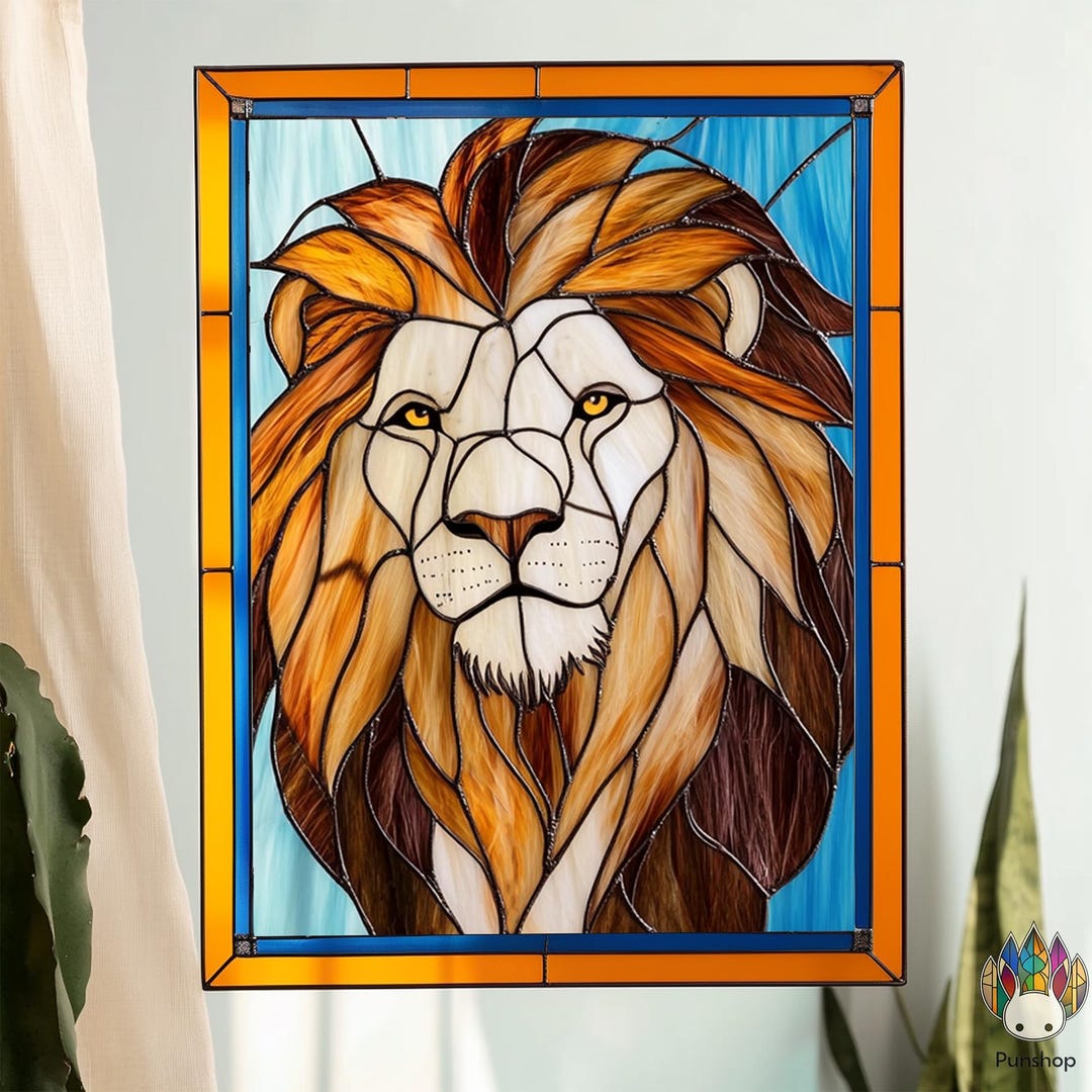 Digital Download Stained Glass Pattern Lion Stained Glass PUN83 , Diy ...