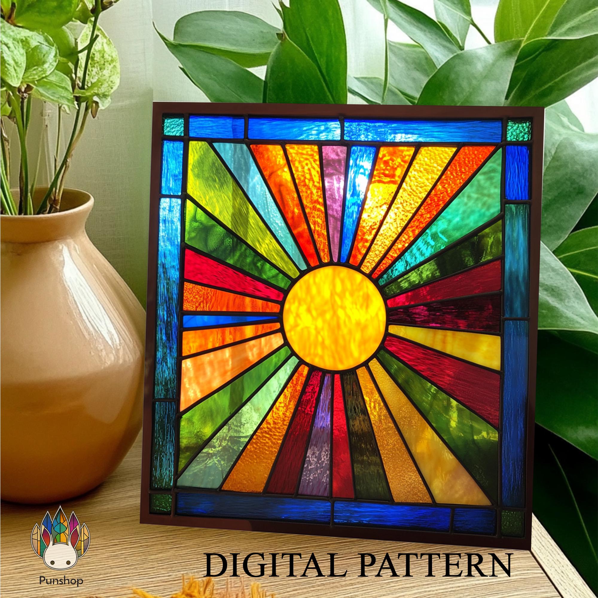 STAINED GLASS Pattern,rainbow Sunburst Stained Glass Window Panel PUN94 ...