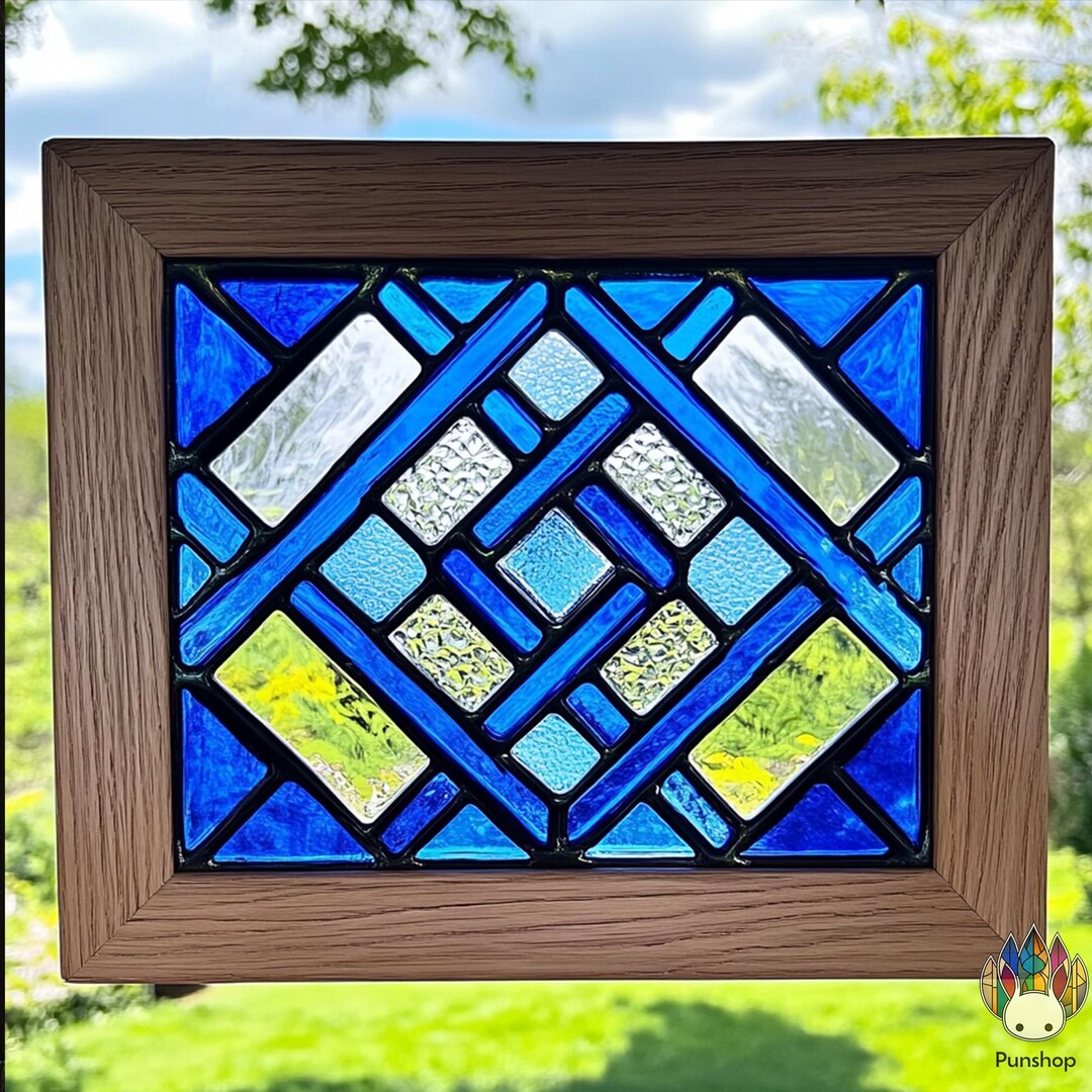 Digital Download Pattern Stained Glass Blue Diamonds Window Panel, Home ...