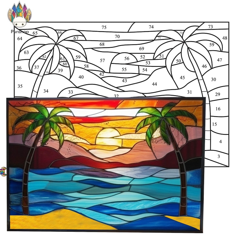 Pattern Sunset Sea Landscape PUN703 Tropical Sunset Stained Glass ...
