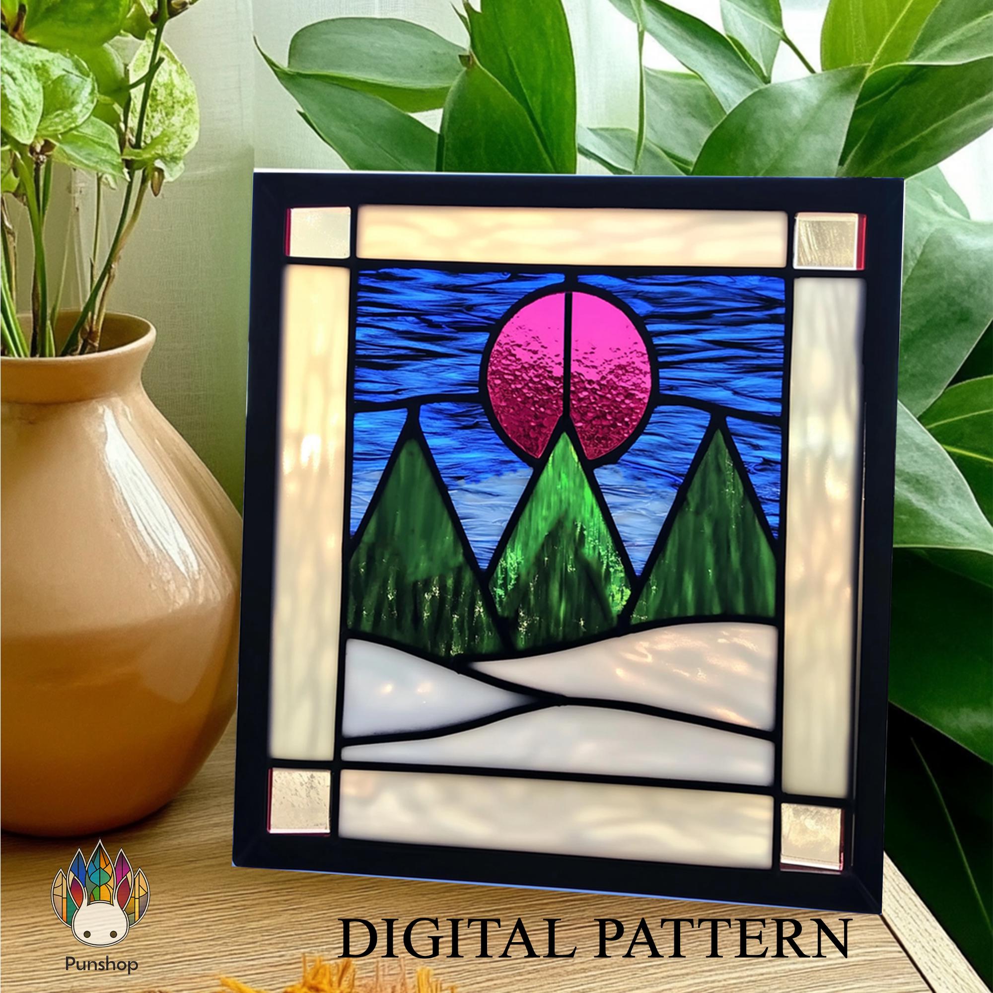 Digital Download Stained Glass Pattern Moonlit Forest Stained Glass ...