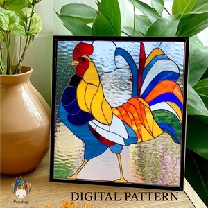 Digital Download Pattern Multicolored Rooster Stained Glass PUN256 ...