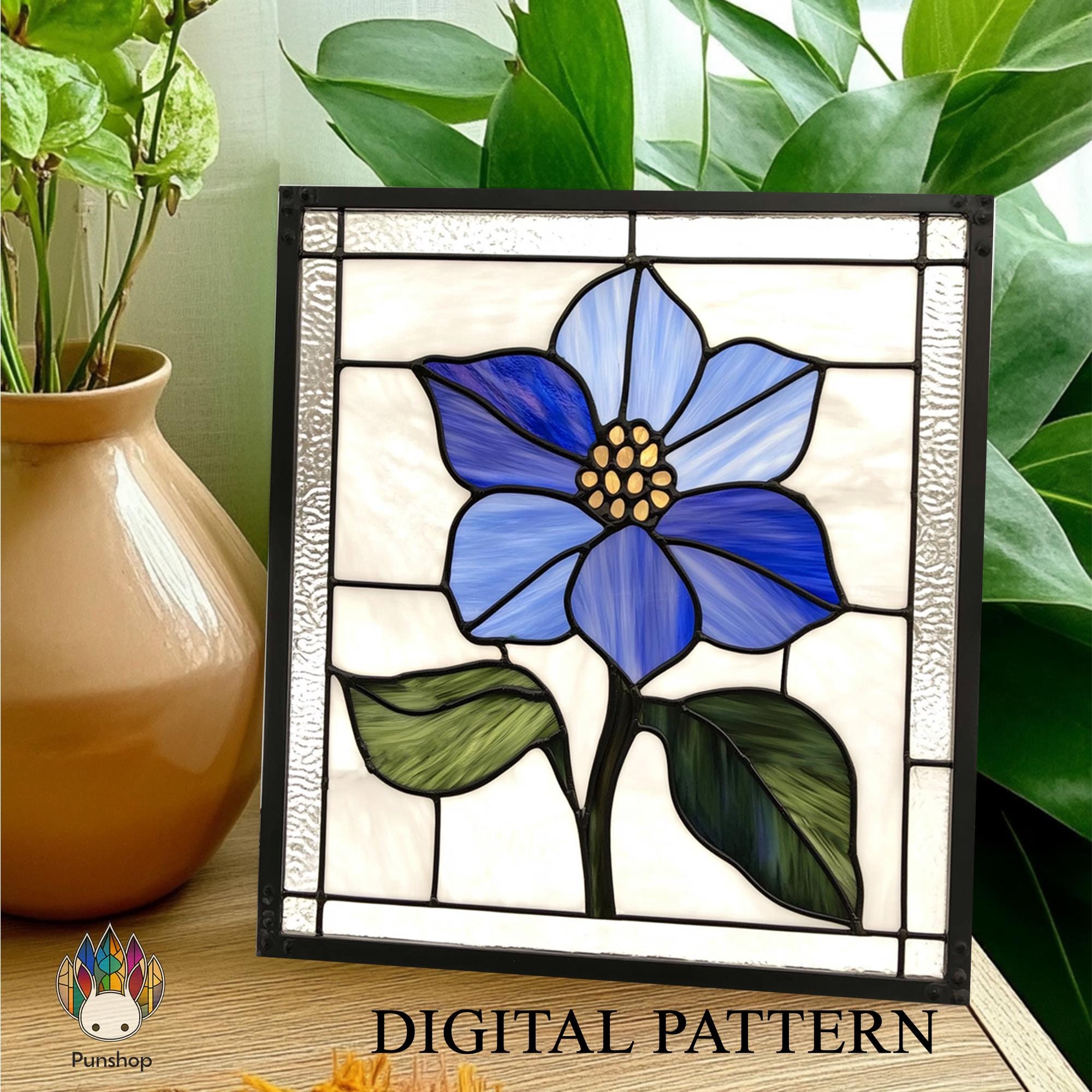 Digital Download PATTERNS Blue Flower ,stained Glass Window Panels ...