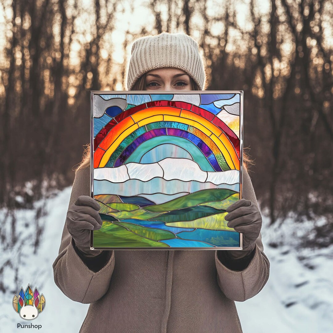 Digital Rainbow Landscape Stained Glass Suncatcher , Diy Stained Glass ...
