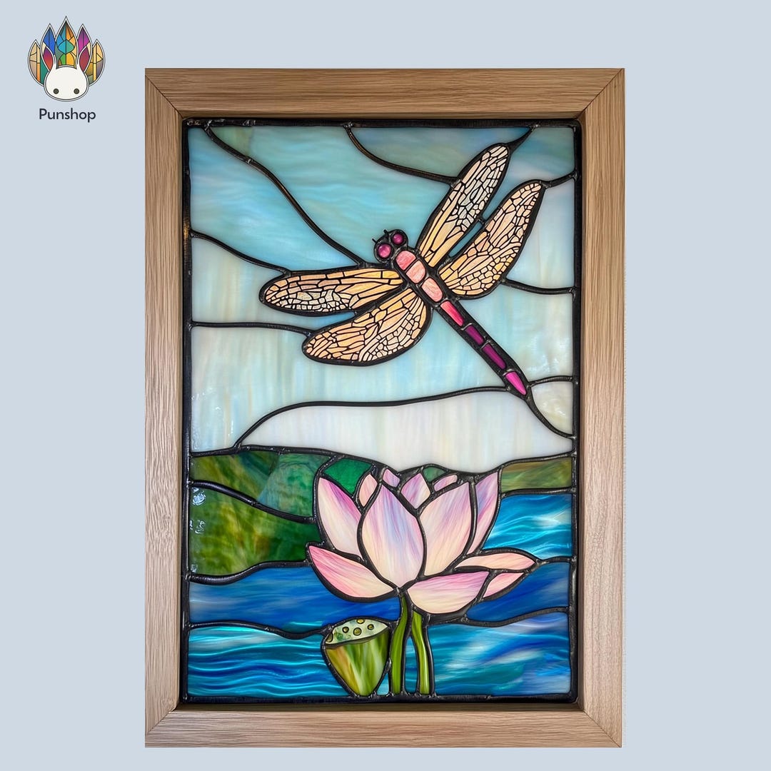 Digital Download Pattern Stained Glass Dragonfly With Lotus Window PUN ...