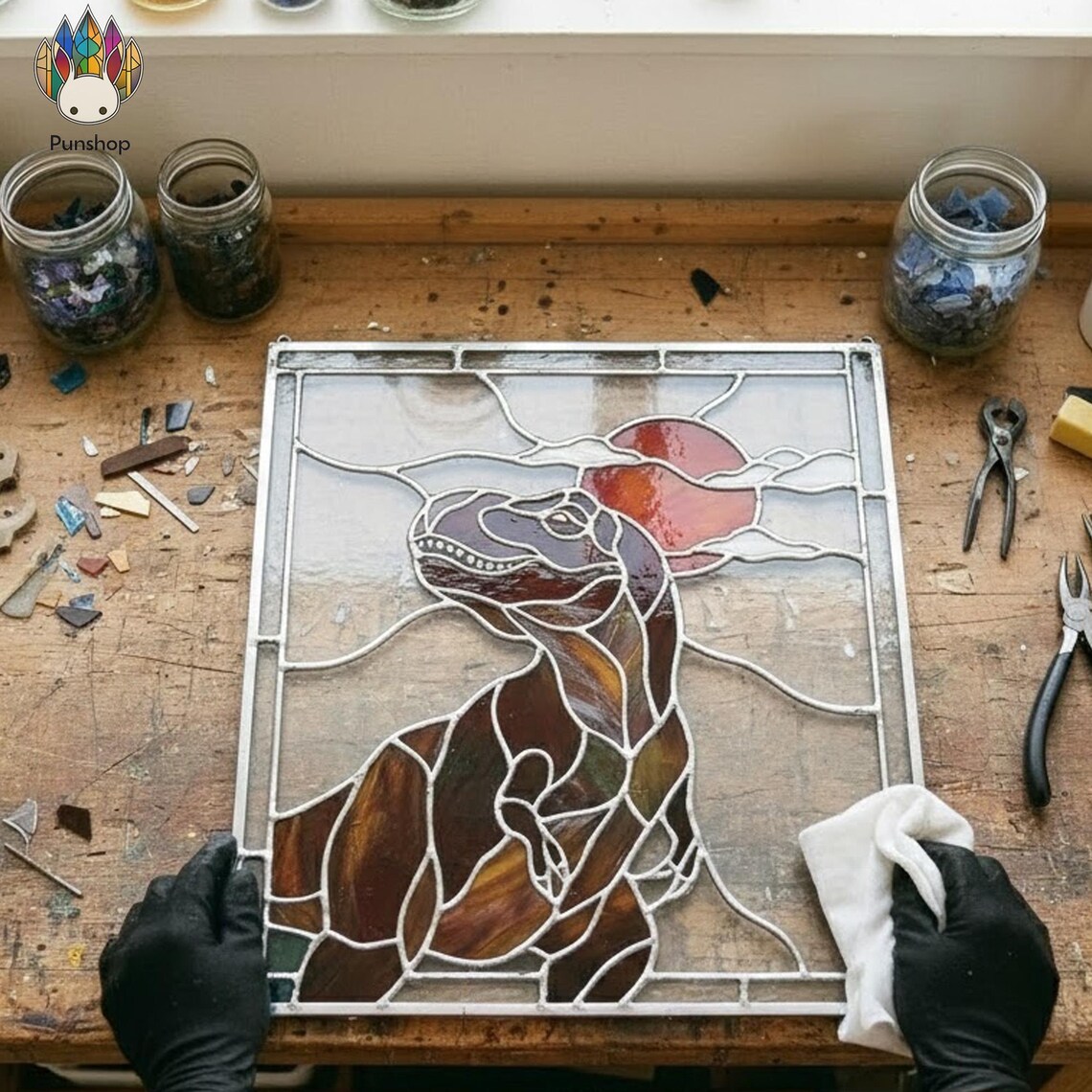 PUN773 T-rex Dinosaur Pattern PDF, Stained Glass Jurassic Panel, Boys ...