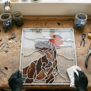 PUN773 T-rex Dinosaur Pattern PDF, Stained Glass Jurassic Panel, Boys ...