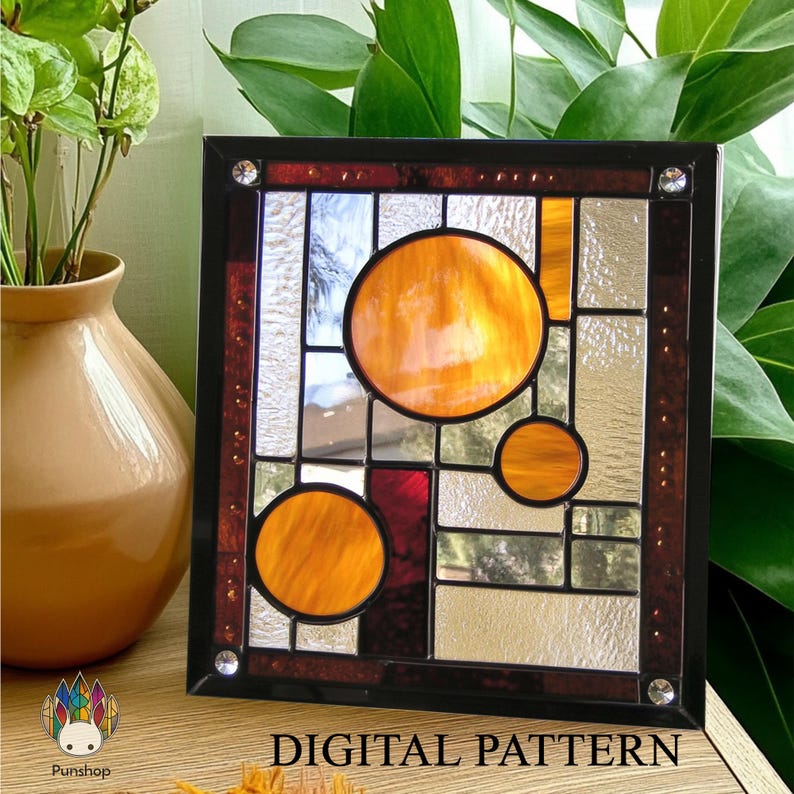 Digital Download Pattern Amber Circles Geometric - Stained Glass Window ...