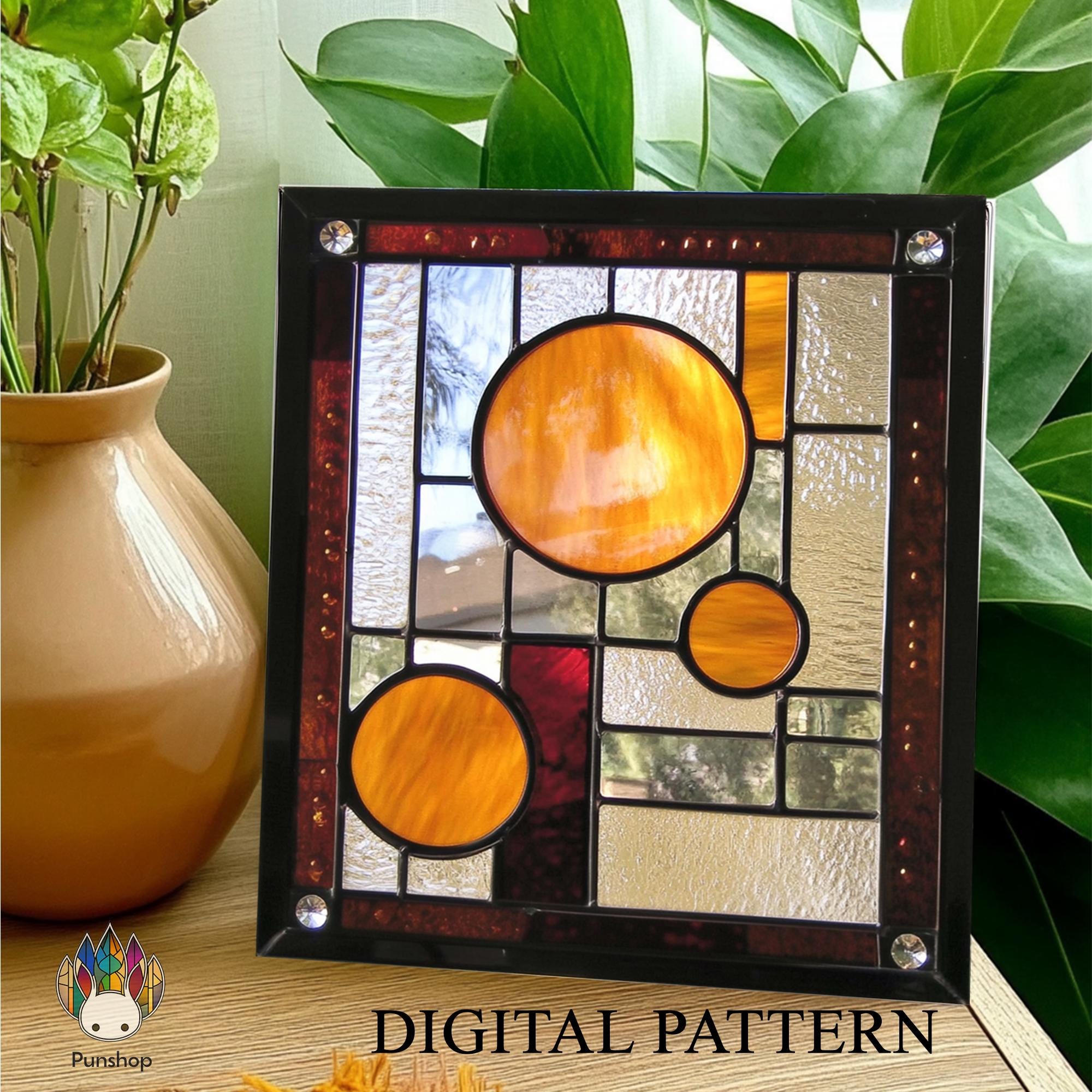 Digital Download Pattern Amber Circles Geometric - Stained Glass Window ...