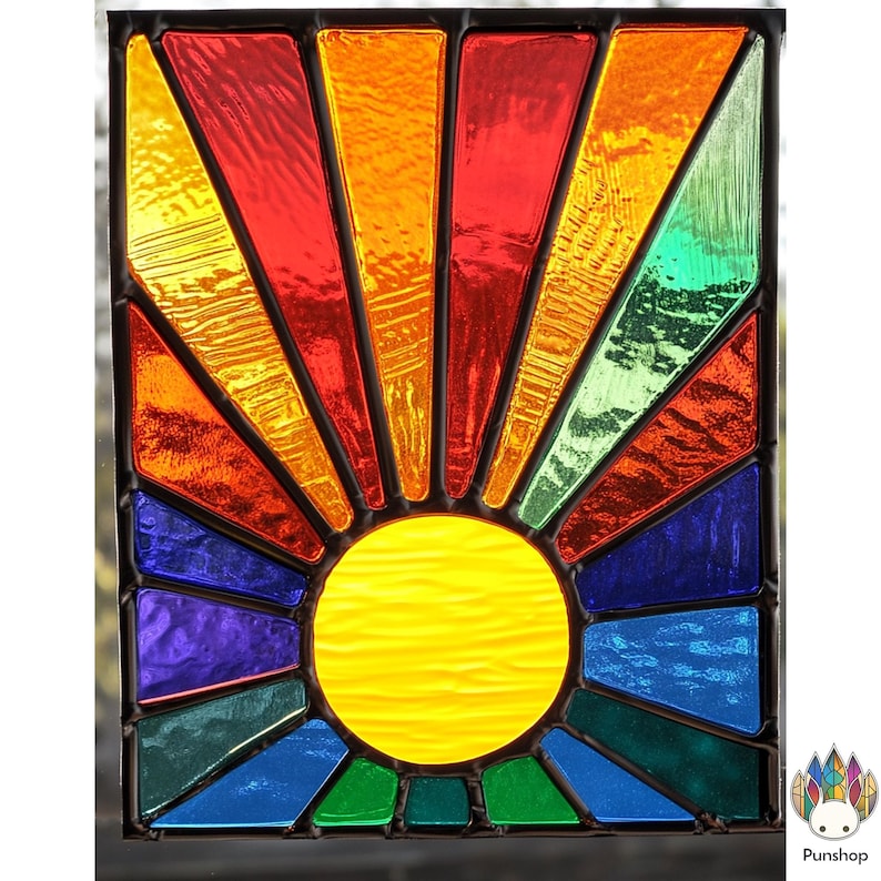 STAINED GLASS Pattern,rainbow Sunburst Stained Glass Window Panel PUN93 ...