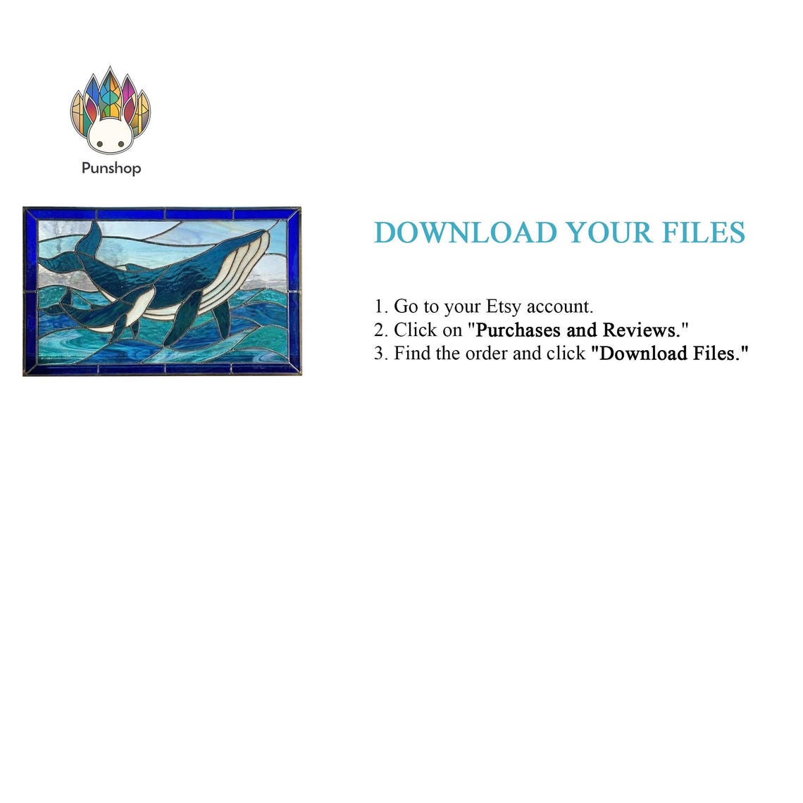 PUN747 Mother Baby Whale Pattern PDF, Stained Glass Ocean Panel ...
