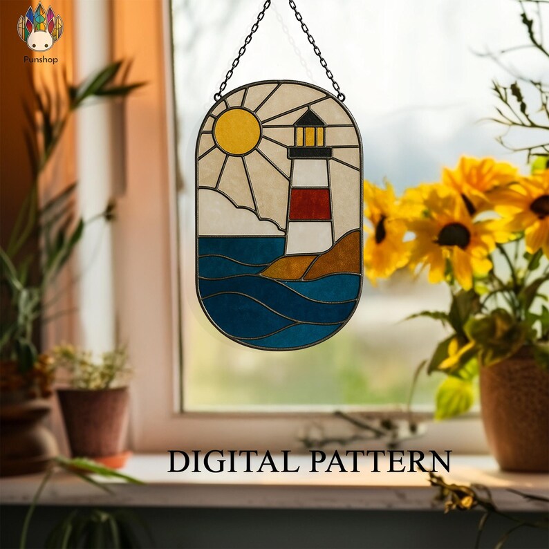 Digital Download Pattern Lighthouse ,stained Glass Panel, Stained Glass ...