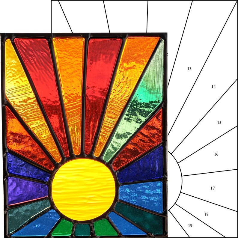 STAINED GLASS Pattern,rainbow Sunburst Stained Glass Window Panel PUN93 ...