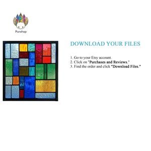 Digital Download Pattern Square Stained Glass Window Panel Multi Colors ...