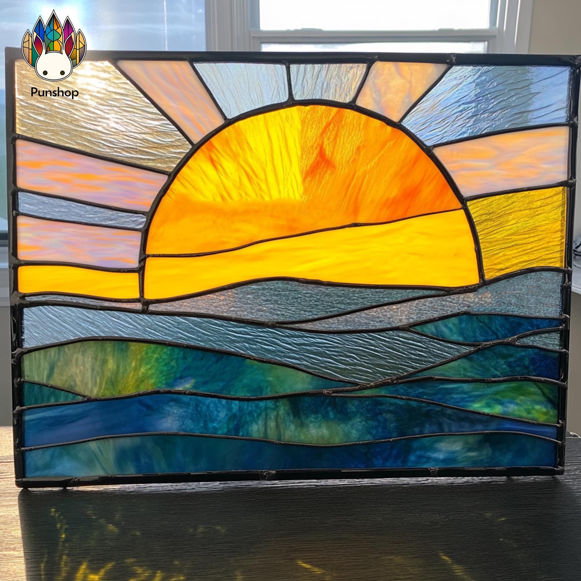 STAINED GLASS Pattern,sunrise Over the Ocean PUN30 , Diy Stained Glass ...