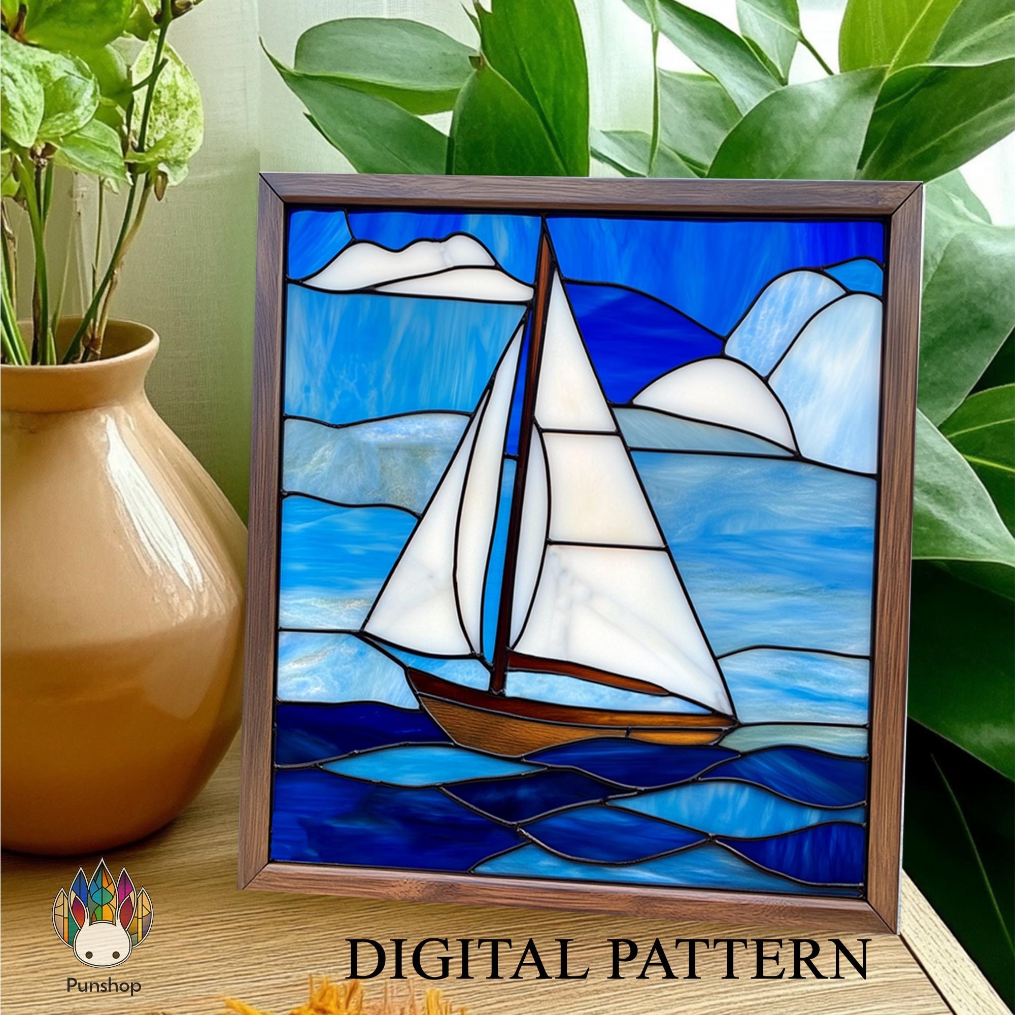 STAINED Glass Pattern,sailboat and Sea PUN 62 , Diy Stained Glass Easy ...