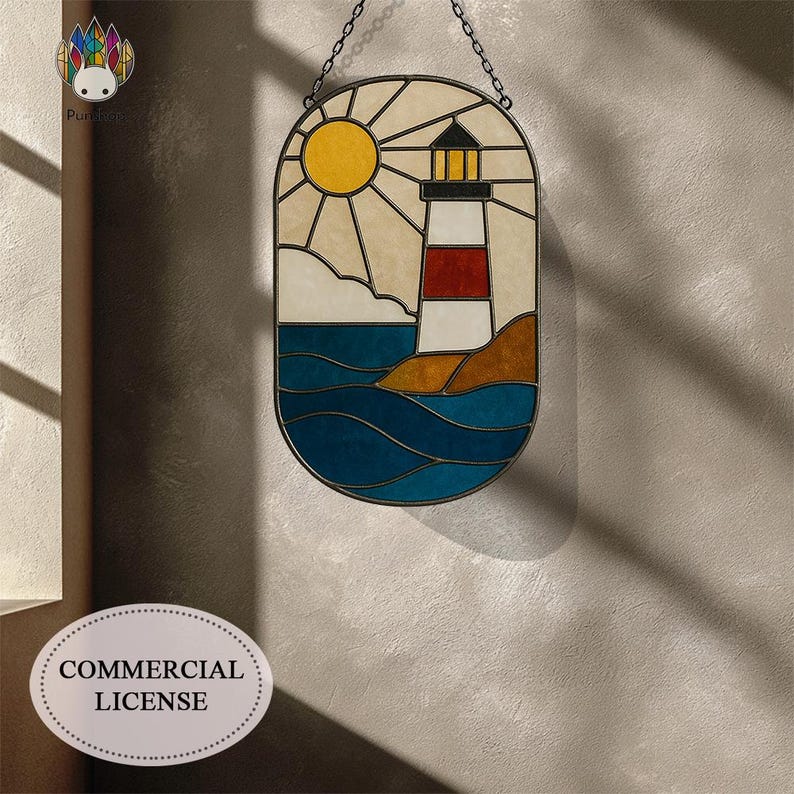 Digital Download Pattern Lighthouse ,stained Glass Panel, Stained Glass ...