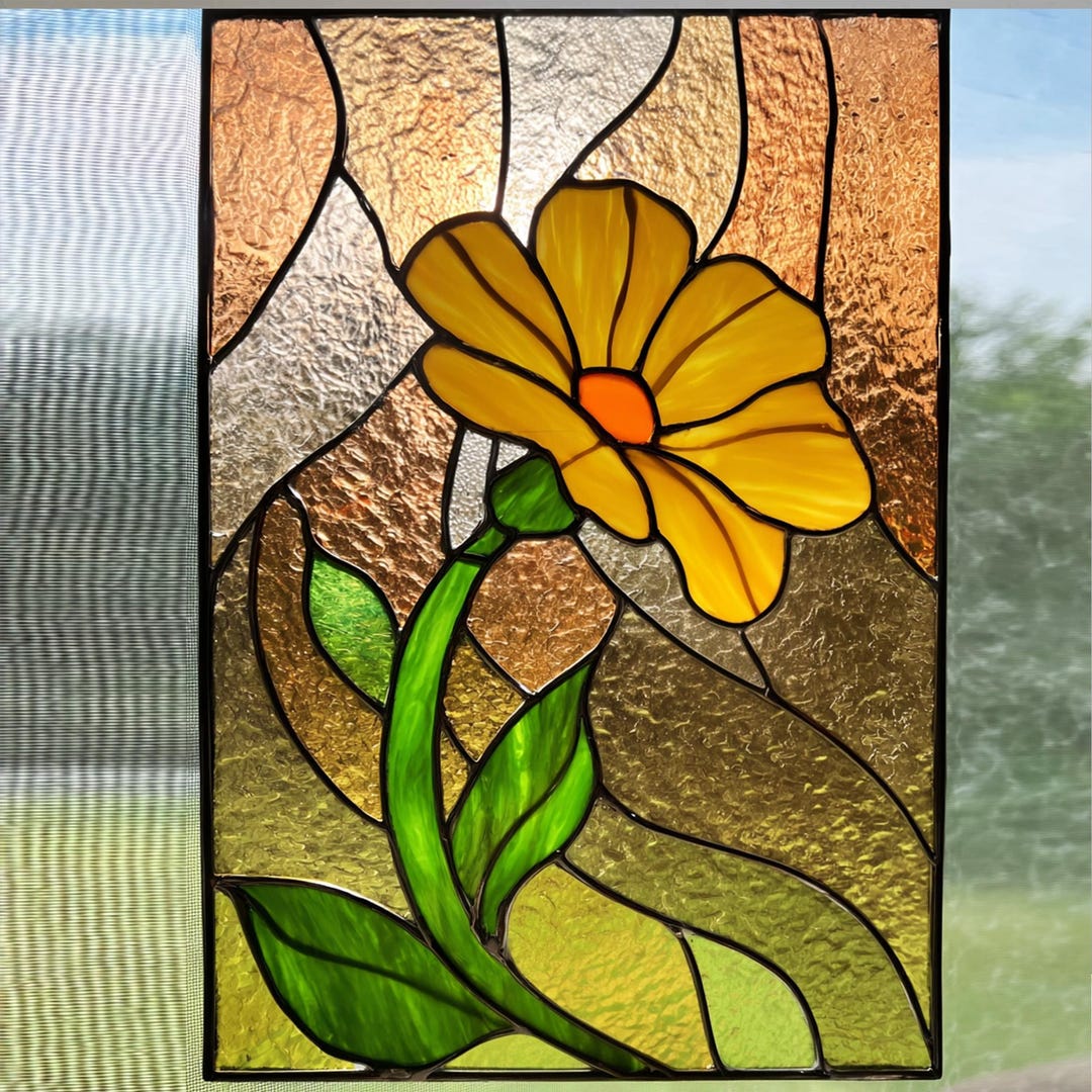 Digital Download Pattern NPUN431 Stained Glass Panel Yellow Wildflowers ...