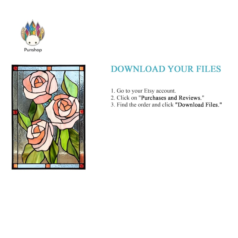 PUN786 Stained Glass Rose Panel Pattern – Digital Template for Pink ...