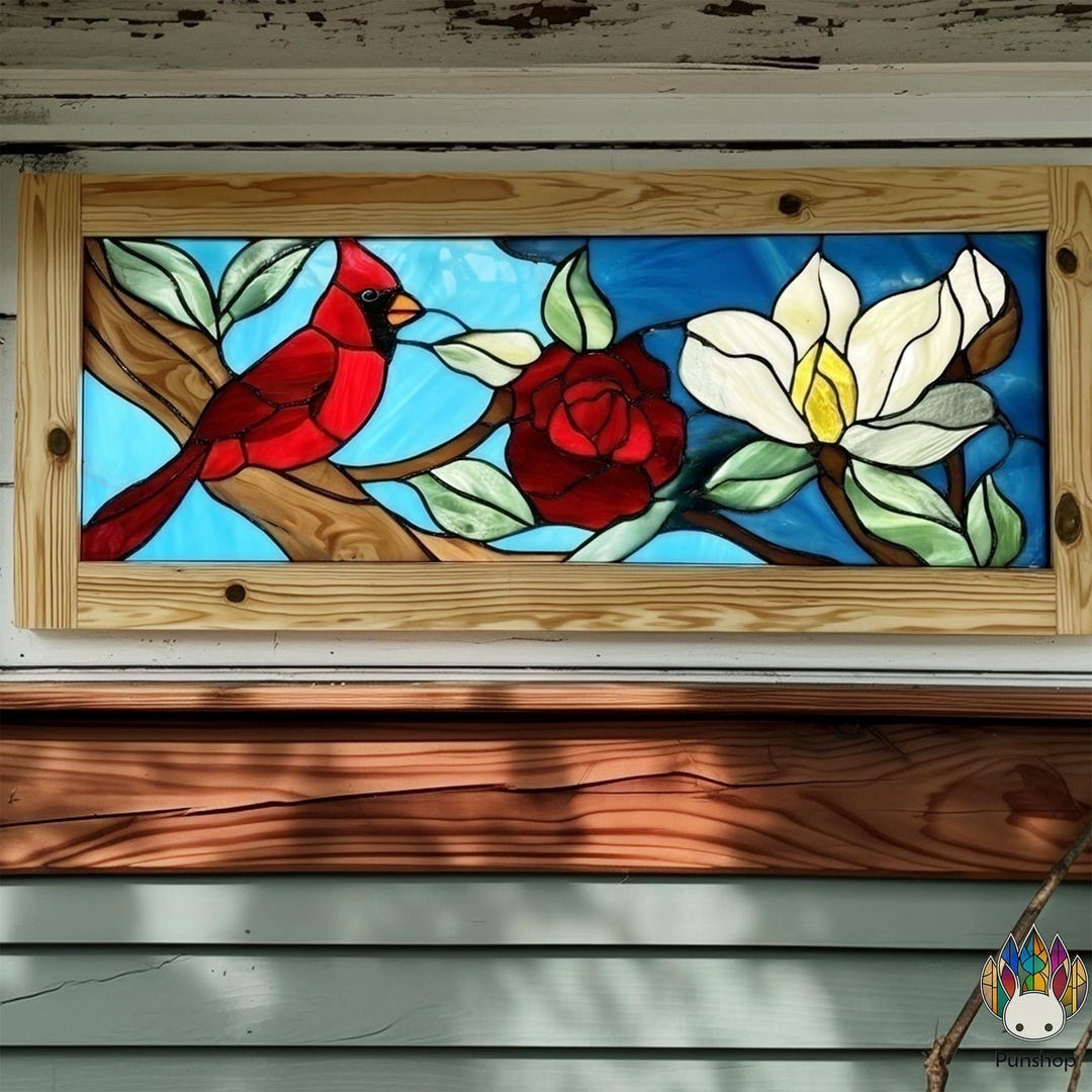 PUN643 Stained Glass Cardinal and Magnolia Pattern – Tiffany Style Bird ...