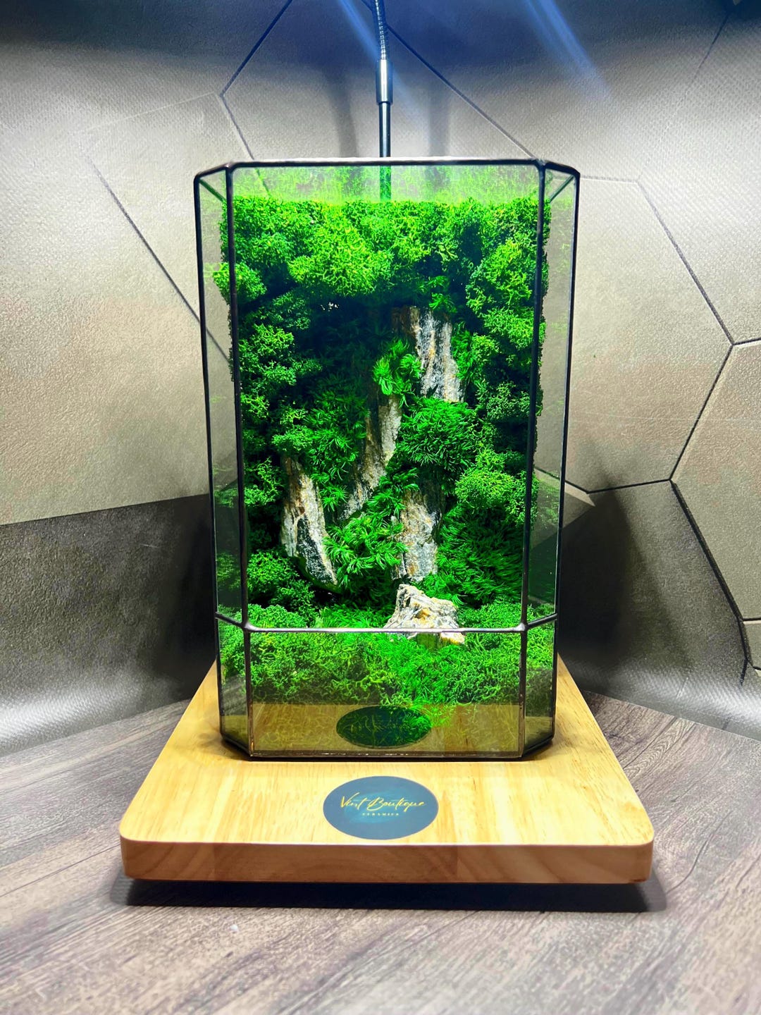 Geometric Moss Terrarium With Stone | Handmade Glass Decor | Zen Gift ...