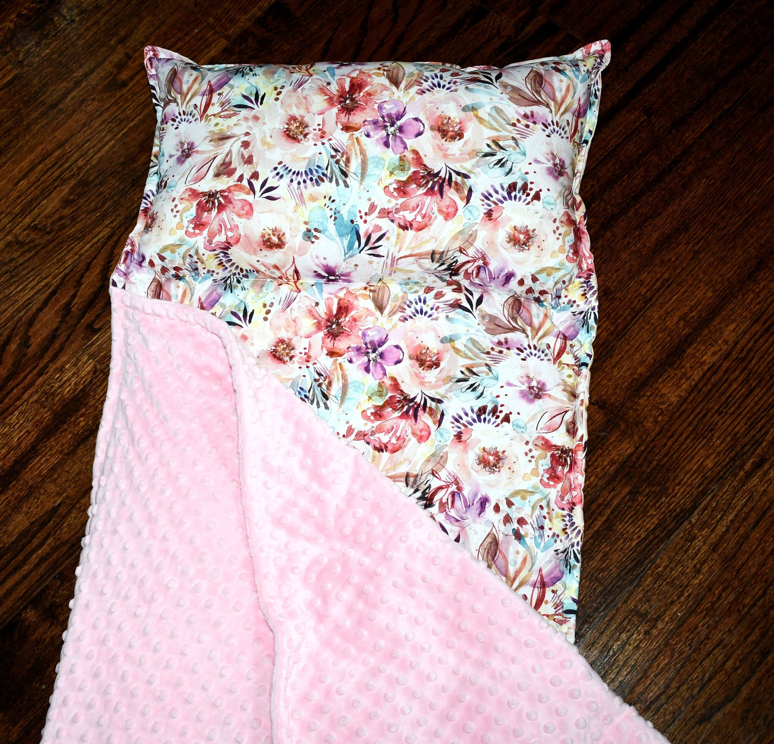 Watercolor Pink Rain Garden Floral Kids Nap Mat and Pink Minky Dot ...