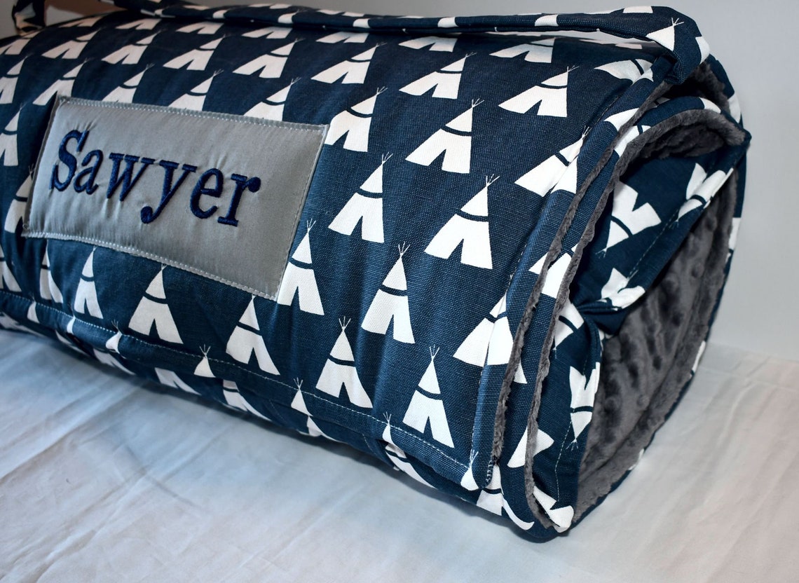 Navy Aztec Tepee Tent Kids Nap Mat, Personalized Preschool Kinder ...