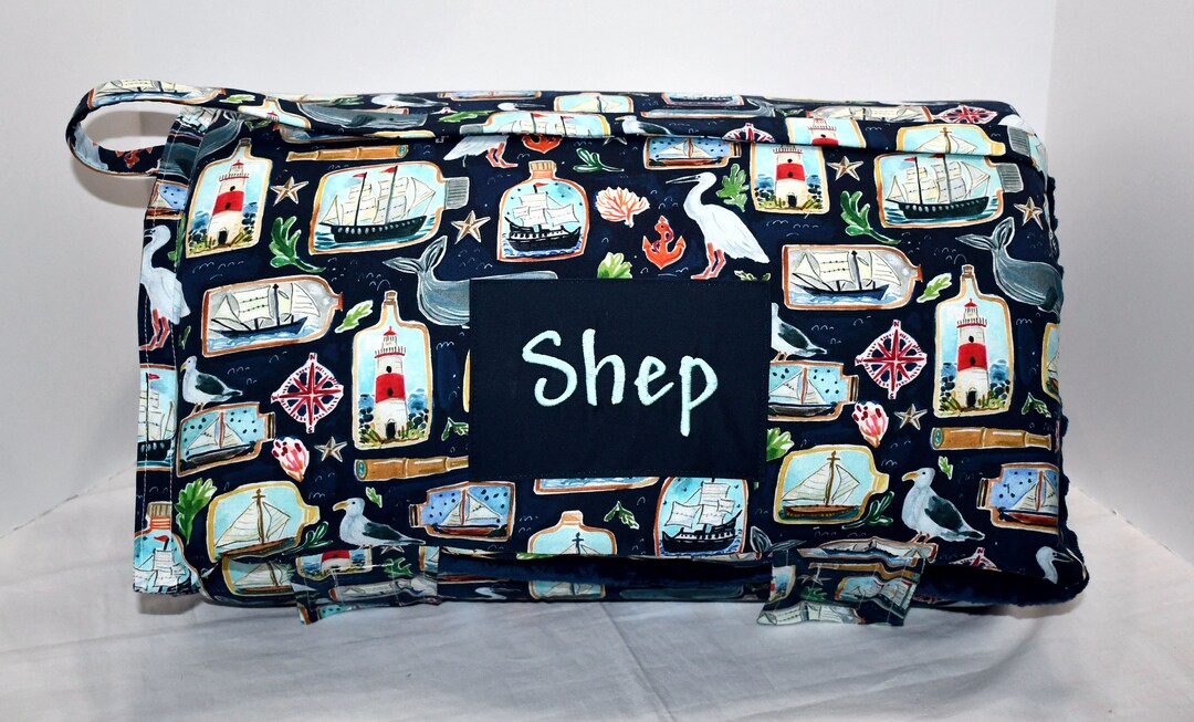 Nautical Sea Ship Bottle Whale Kids Nap Mat With Navy Minky Dot Blanket ...