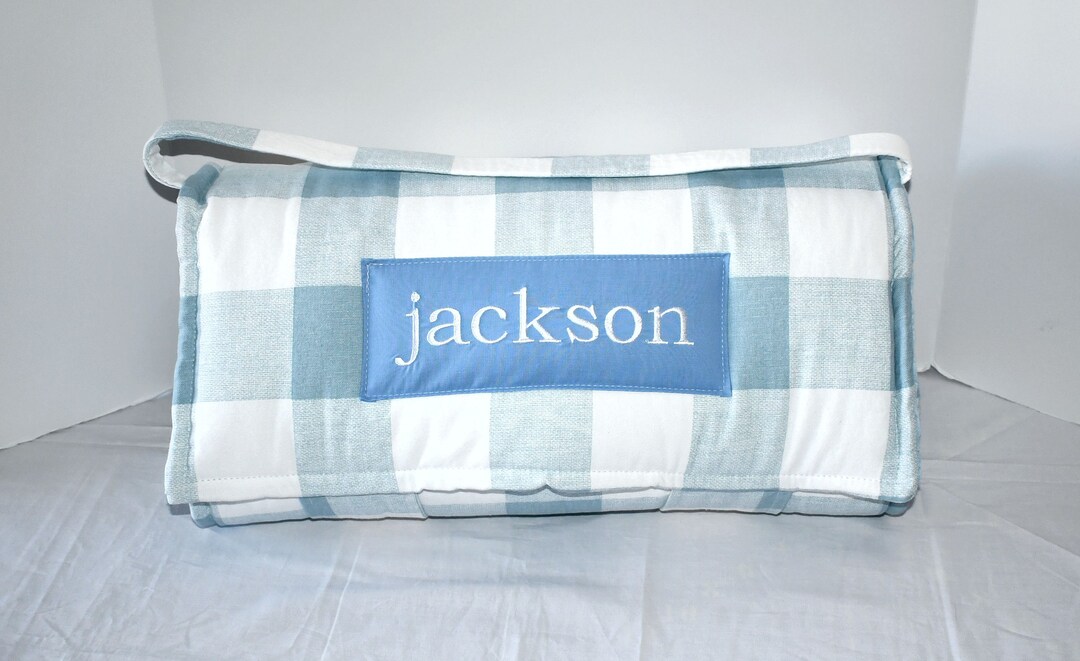 Light Blue Buffalo Plaid Kids Nap Mat With Light Blue Minky Dot Blanket ...