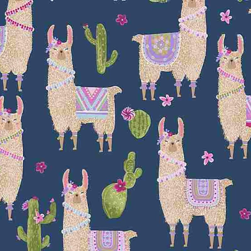 Llama Fabric Blue - Etsy