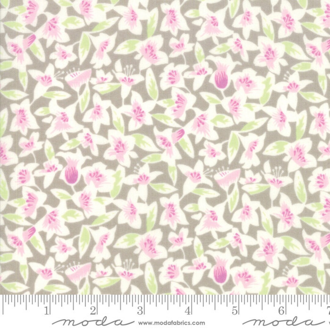 Fine and Sunny Silver Blossom Cotton Fabric, Elegant Tiny Dainty ...
