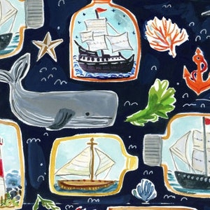 Nautical Sea Ship Bottle Whale Kids Nap Mat With Navy Minky Dot Blanket ...