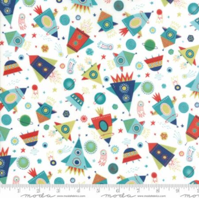 Stellar Baby Cloud Cotton Fabric, Boy Blast off Space Rocket Star ...