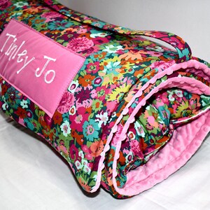 Watercolor Floral Flower Field Garden Kids Nap Mat With Pink Minky Dot ...