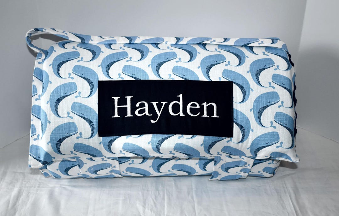 Navy Nautical Whale Sea Marine Kids Nap Mat With Navy Minky Dot Blanket ...